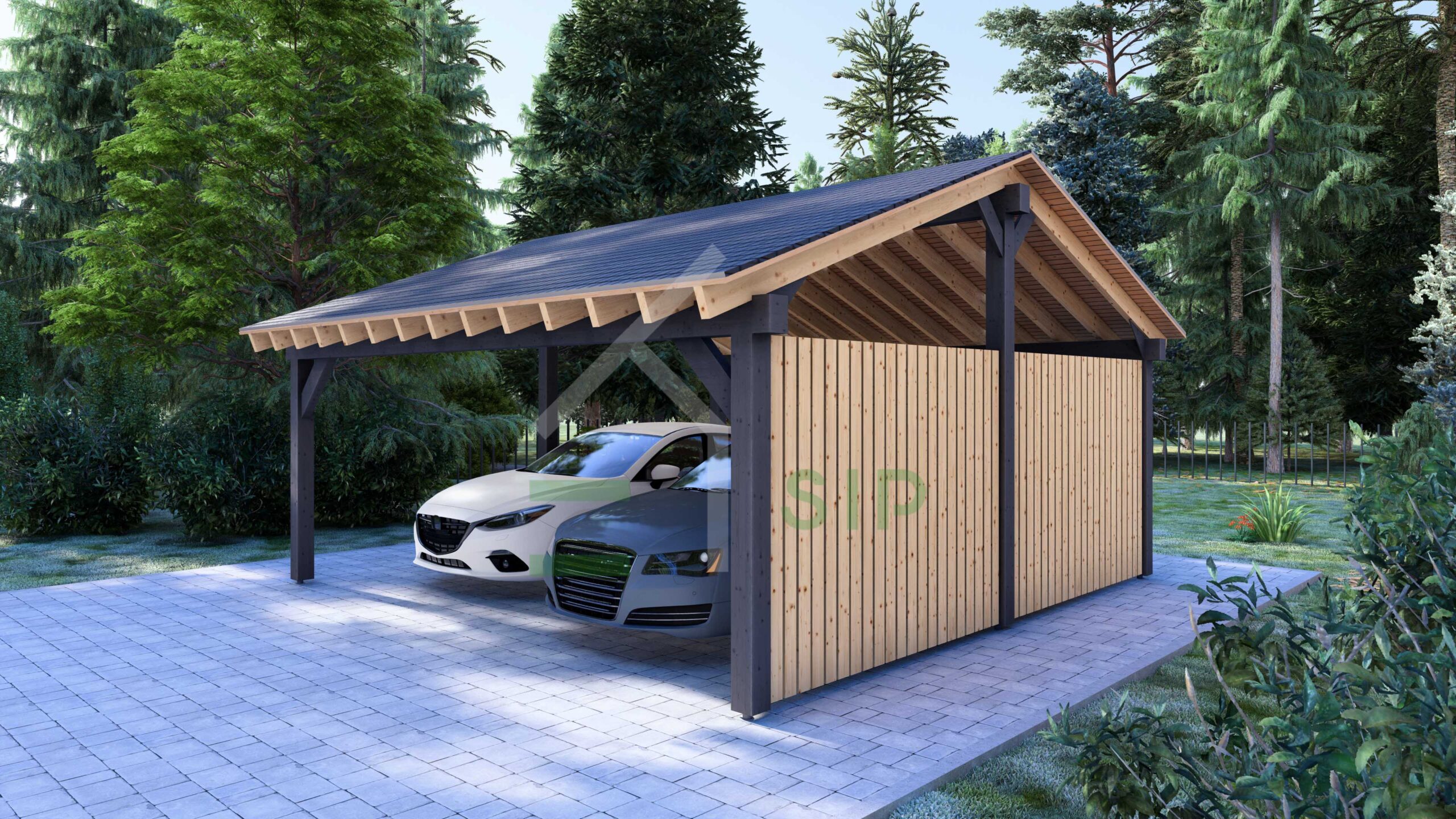 Medinė automobilio stoginė Katalėja, 6 x 6, 36m² | Sipnamelis.lt