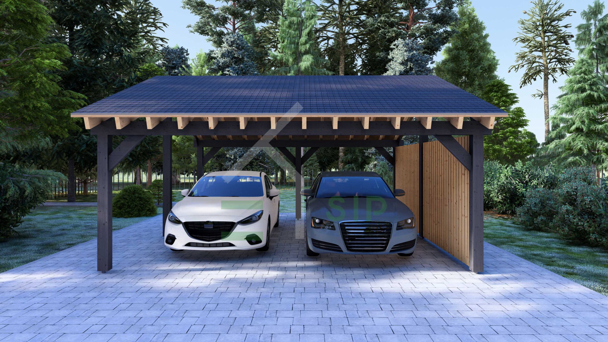 Medinė automobilio stoginė Katalėja, 6 x 6, 36m² | Sipnamelis.lt
